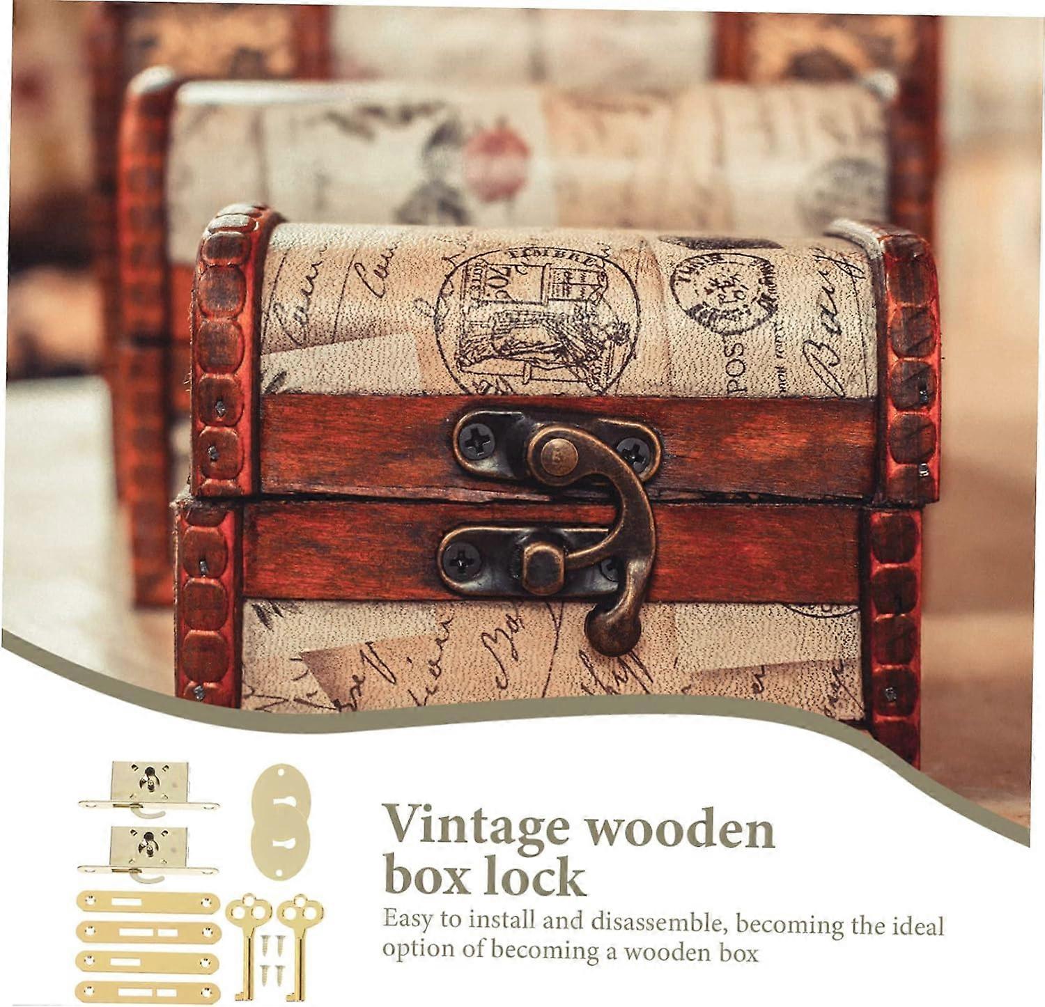 2 Sets Wooden Box Hardware Accessories Cabinet Locks with Key Old ...