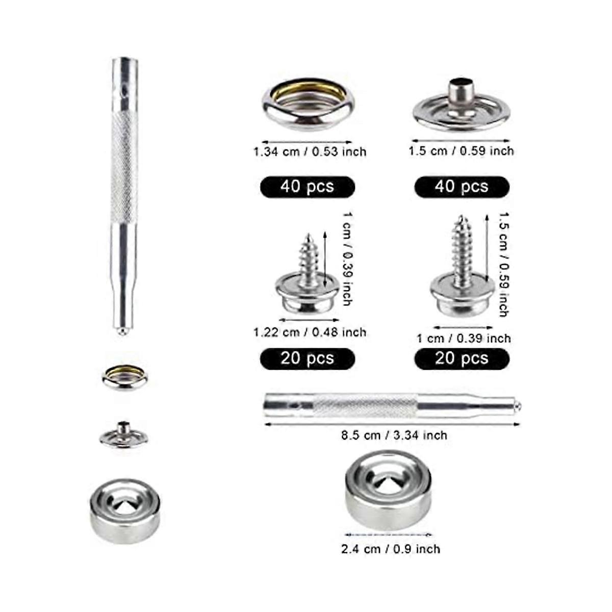120Pcs Snap Fasteners Kit, Marine Canvas Snaps with 2Pcs Setting Tool ...