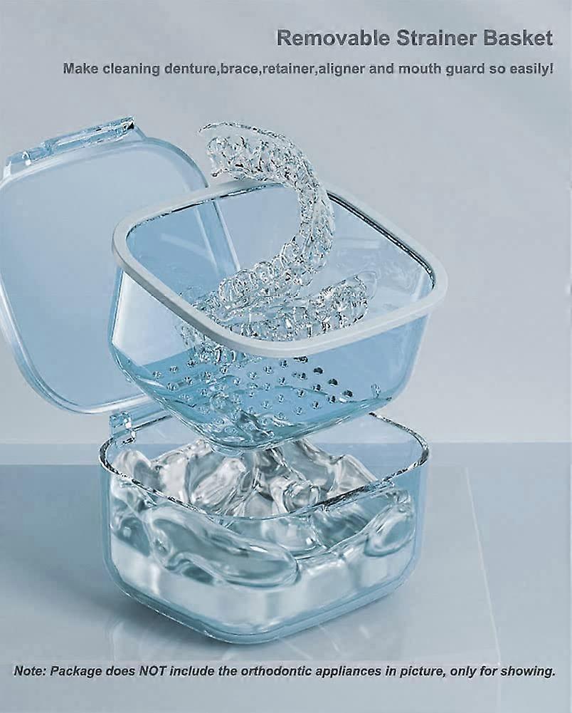 Retainer Cleaning Case Denture Bath Box with Basket,Storage Tray and ...