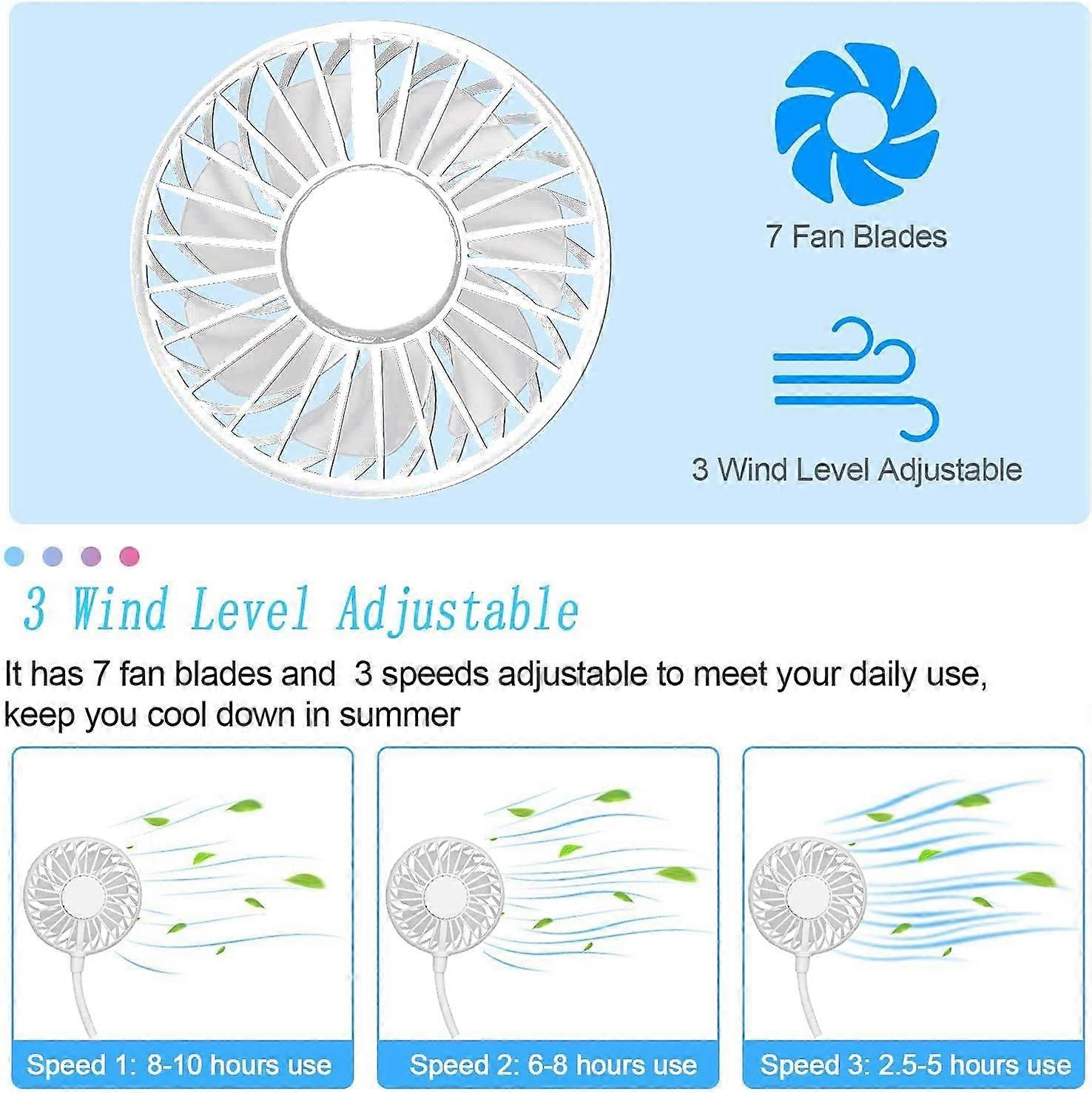 Upgraded Version Portable Neck Fan, Color Changing LED, with ...