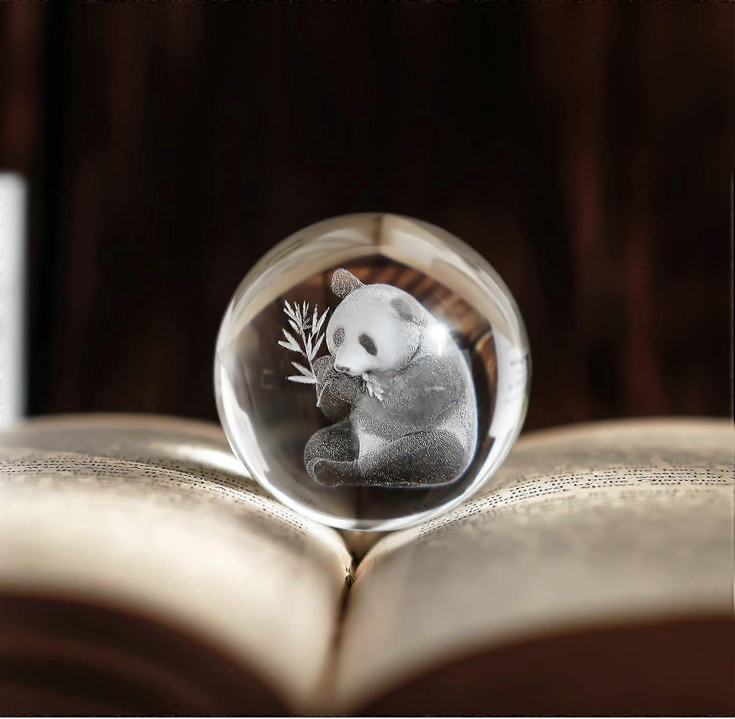 SBSG 60mm Glass Laser Engraved Panda Ball with Stand Crystal Cute Panda ...
