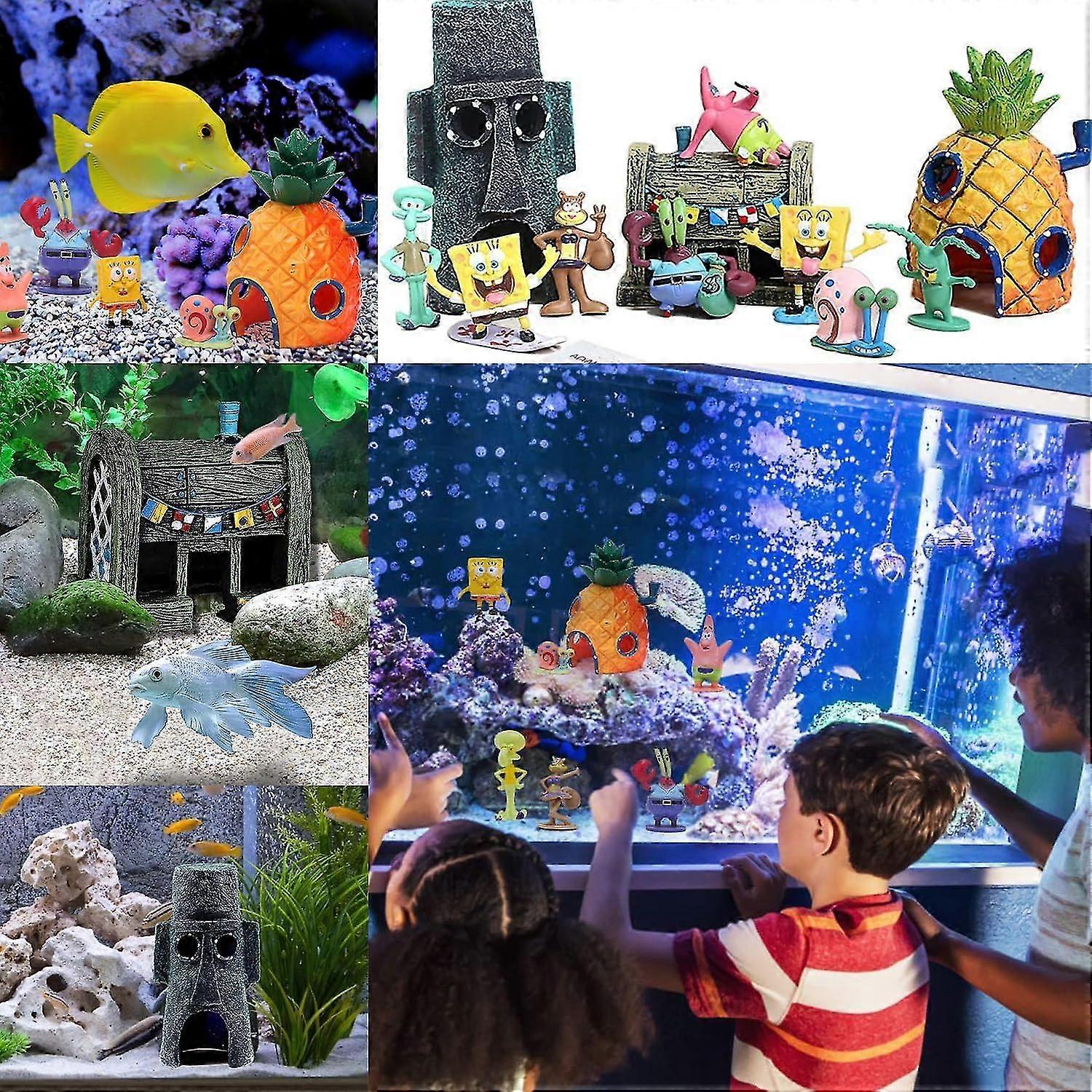 9 Pieces Cartoon Fish Tank Decoration, Resin Cave, Fish And Shrimp ...