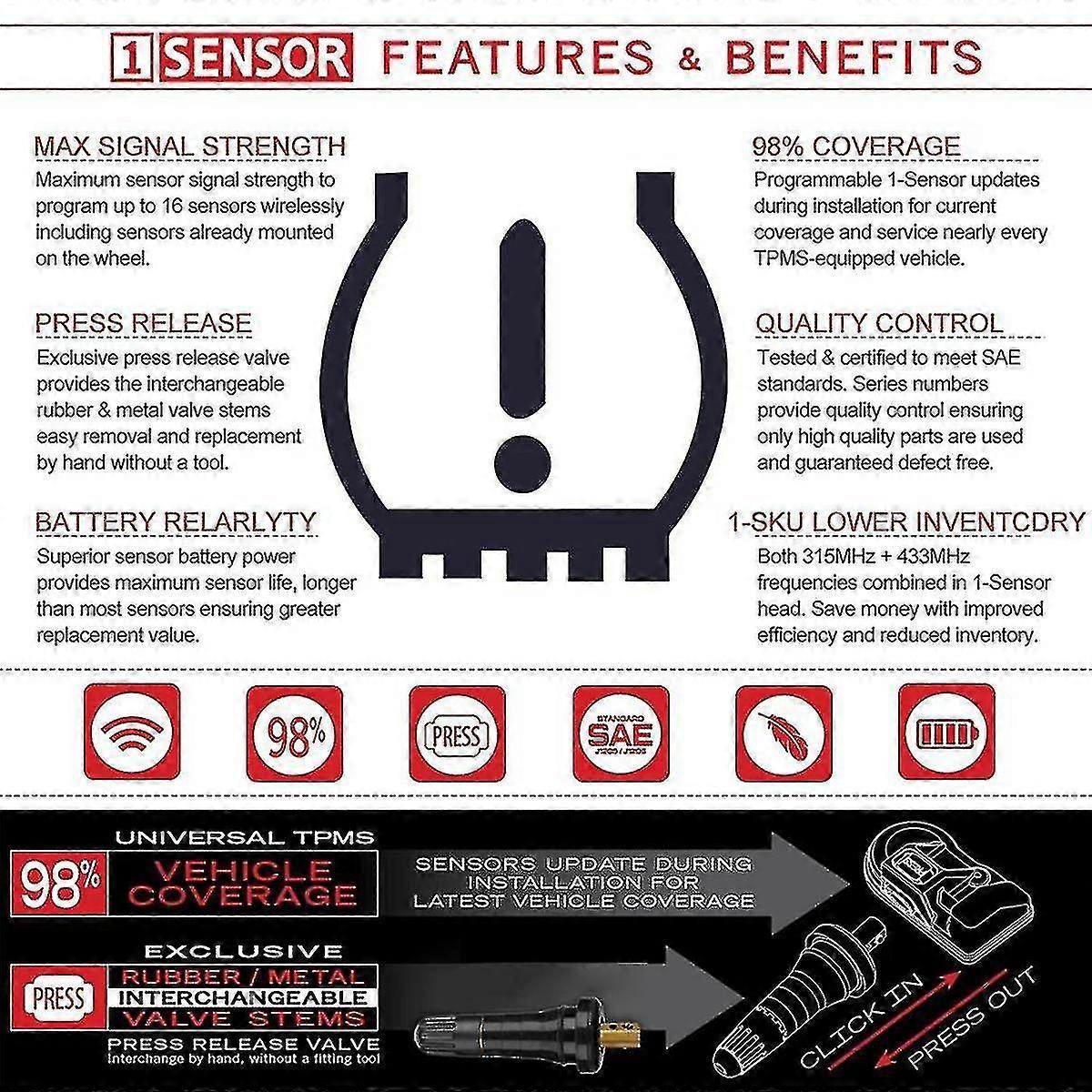 Programmable Mx Sensor 315mhz+433mhz 2 In 1 Tire Pressure Sensor ...