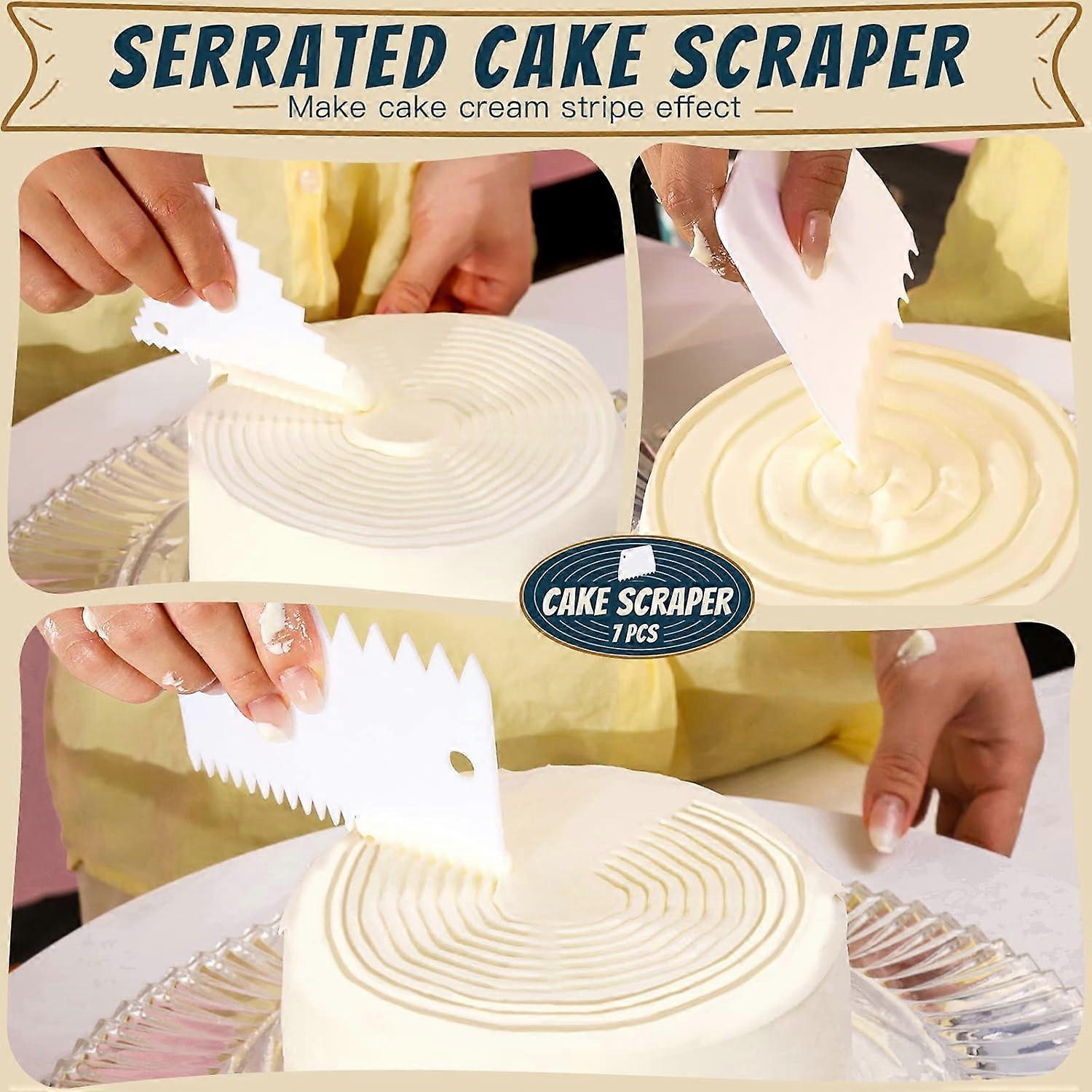 7 Pcs Cake Smoother & Scraper Set - Dough Scraper, Bowl Scraper, Cake Cutter, Spatula, Bench ...