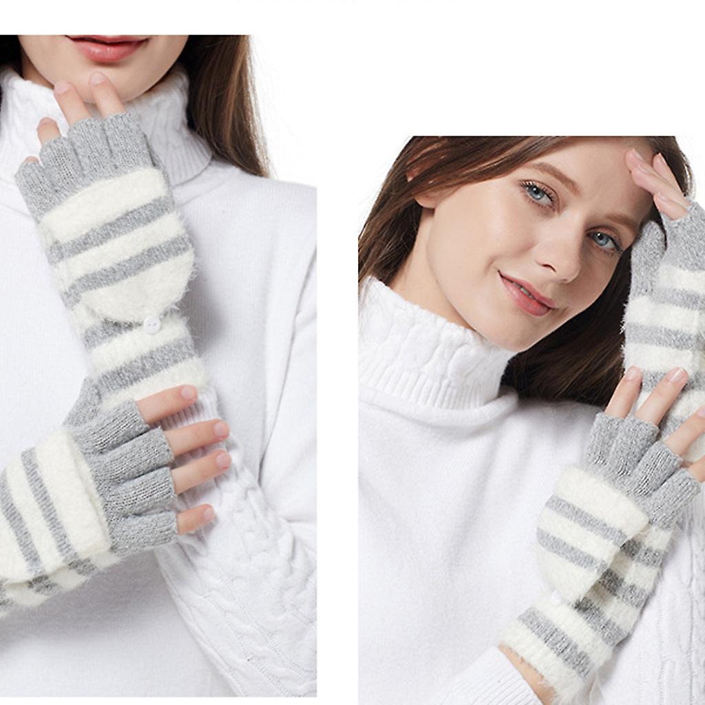 Knitted Fingerless Gloves Winter Striped Gloves Cartoon Mitten With ...