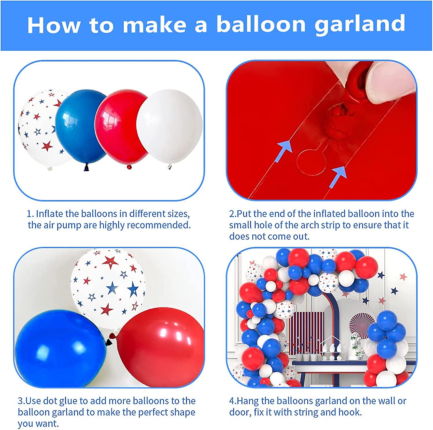 Red White And Blue Balloons Garland Arch Kit - 120pcs 12in 10in 5in Red ...