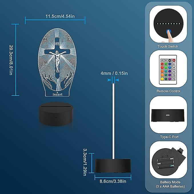 Cross 3d Night Light Jesus Illusion Hologram Lamp 16 Color Led Best ...