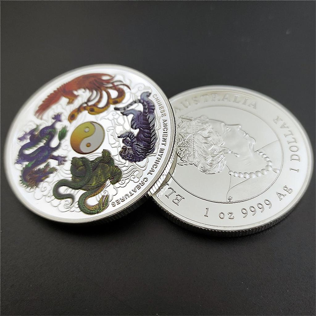 Chinese Ancient Mythical Creatures Dragon Tiger Coin Silver Plated ...