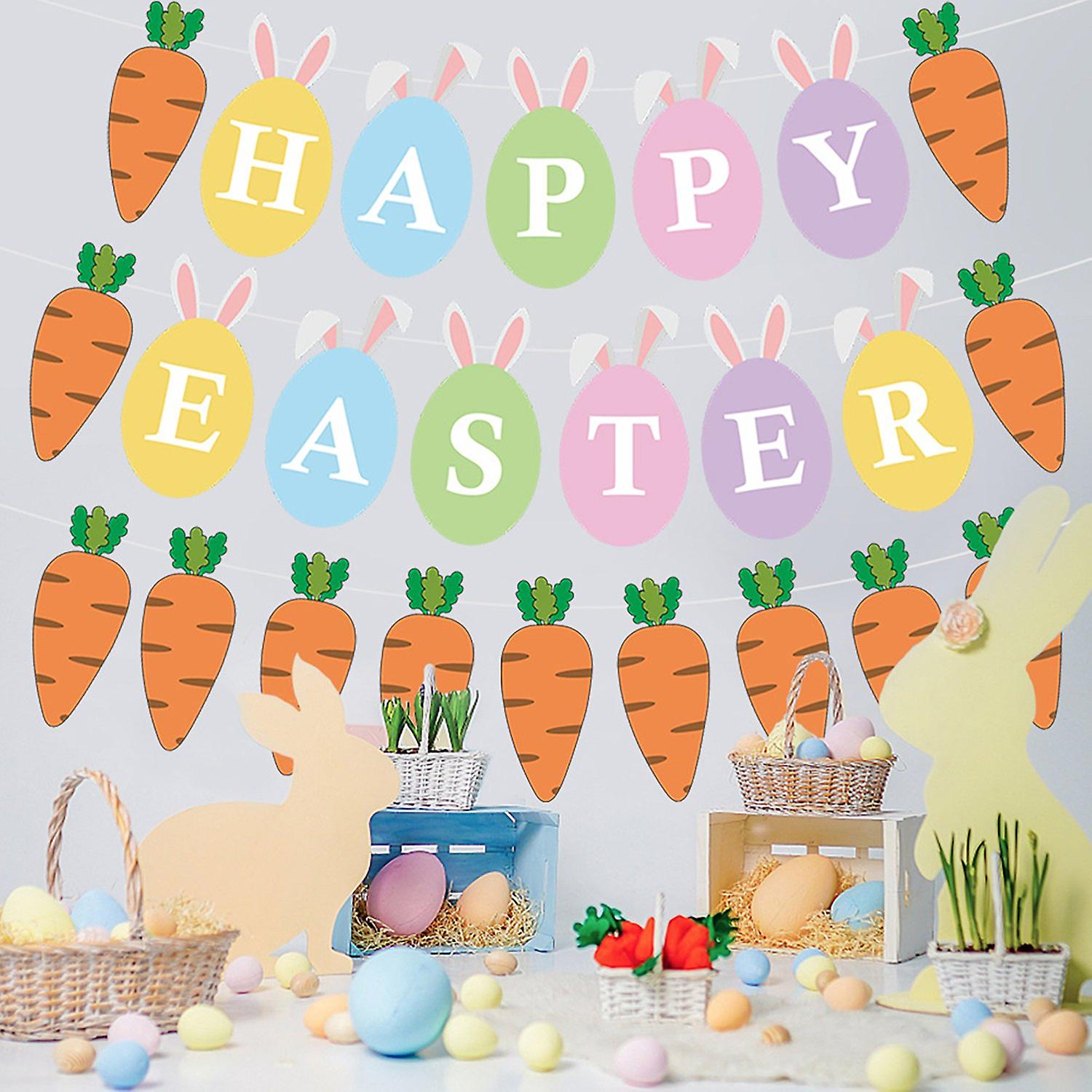 1 Set Easter Banner Cartoon Bunny Festive Celebratory Paper Happy ...