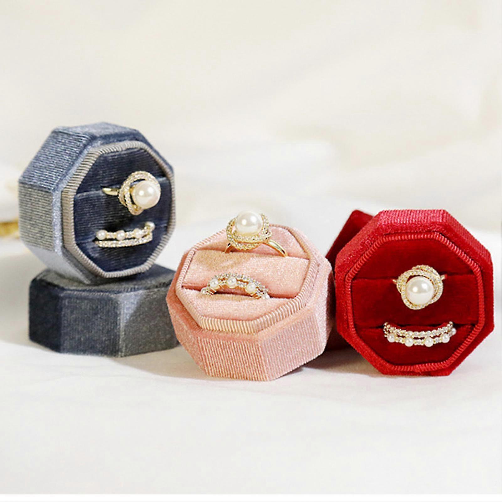 Velvet Geometric Ring Boxes Vintage Hexagon Ring Container Case For ...