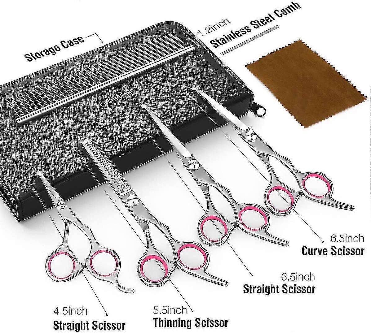 5pcs/set Dog Grooming Scissors Kit Professional Safety Thinning Shears ...