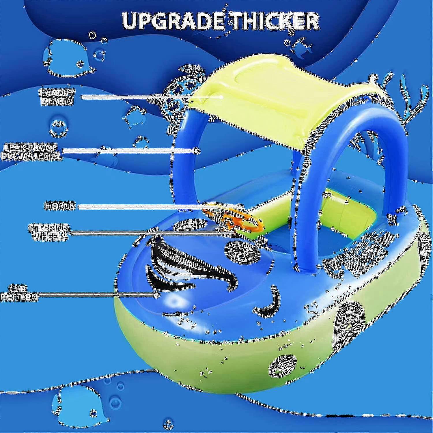 Barnpool Babypool float med Upf 50+ baldakin, bilformad uppblåsbar ...