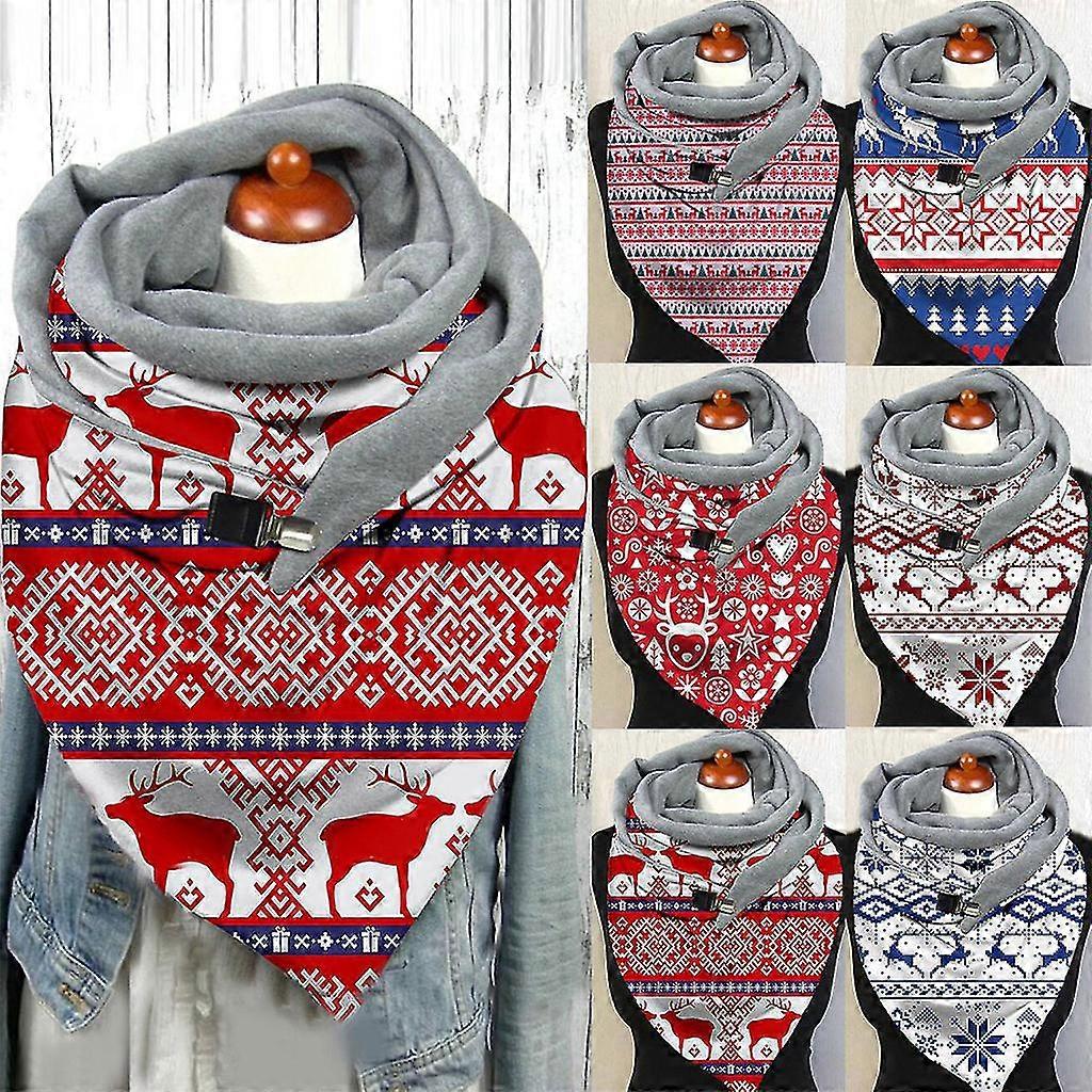 Women Winter Warm Scarf Christmas Elk Snowflake Print Neck Warmer Snood ...