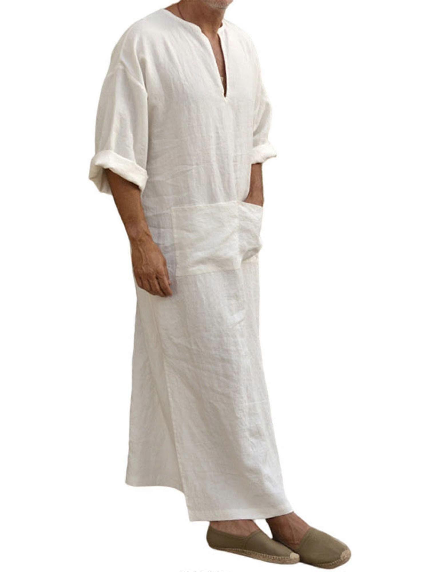 Mens Kaftan Saudi Arab Islamic Half Sleeve Thobe Tunic Robes Casual ...