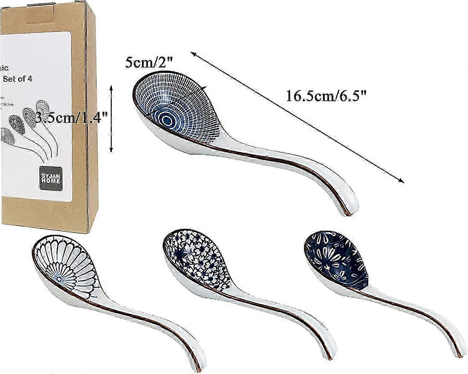 Ceramic Soup Spoons Sets of 4,Asian Soup Spoons,Long Ramen spoons ...