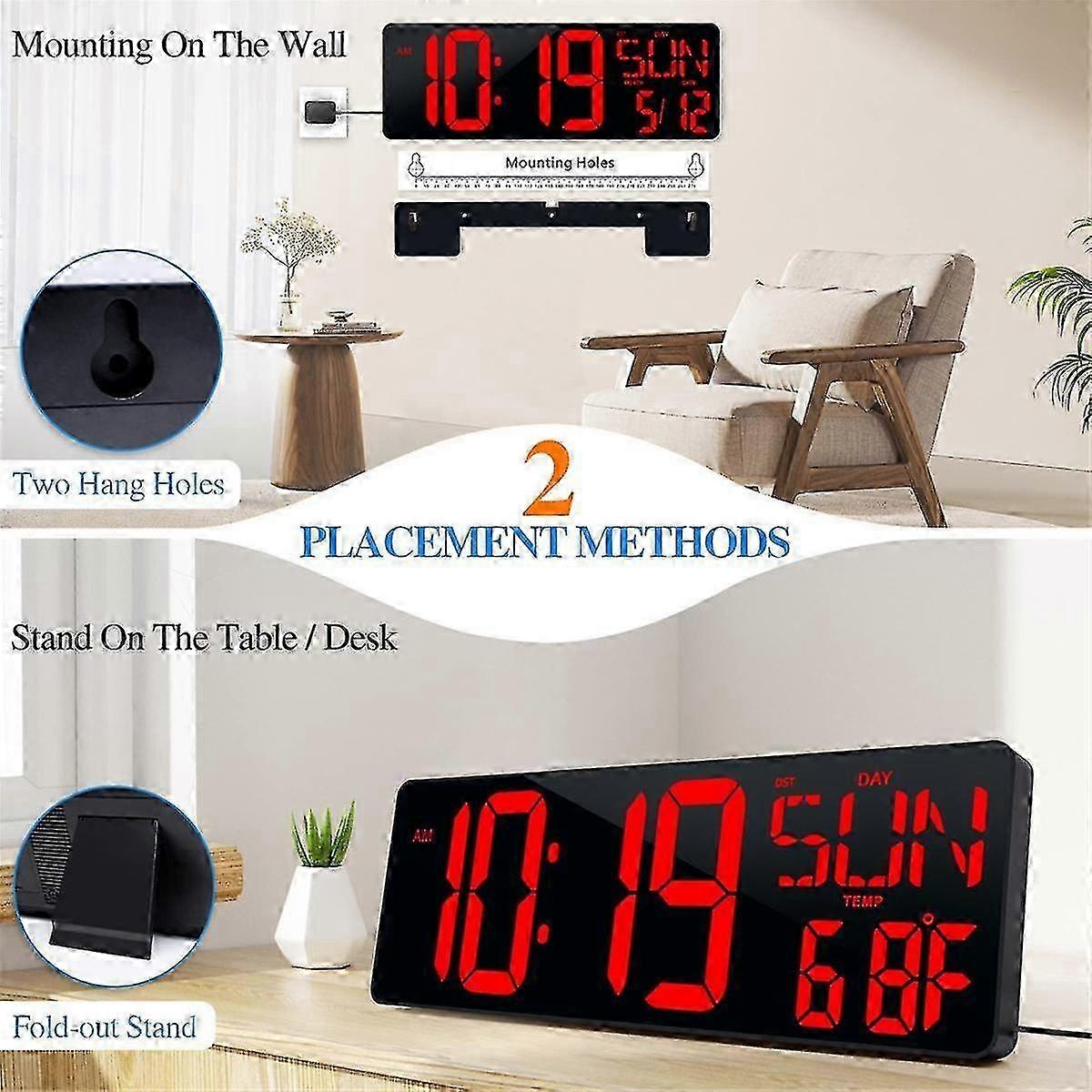 Compatible for Large Digital Wall Clock 17.2 Inch LED Display Timer with Date Week Auto ...