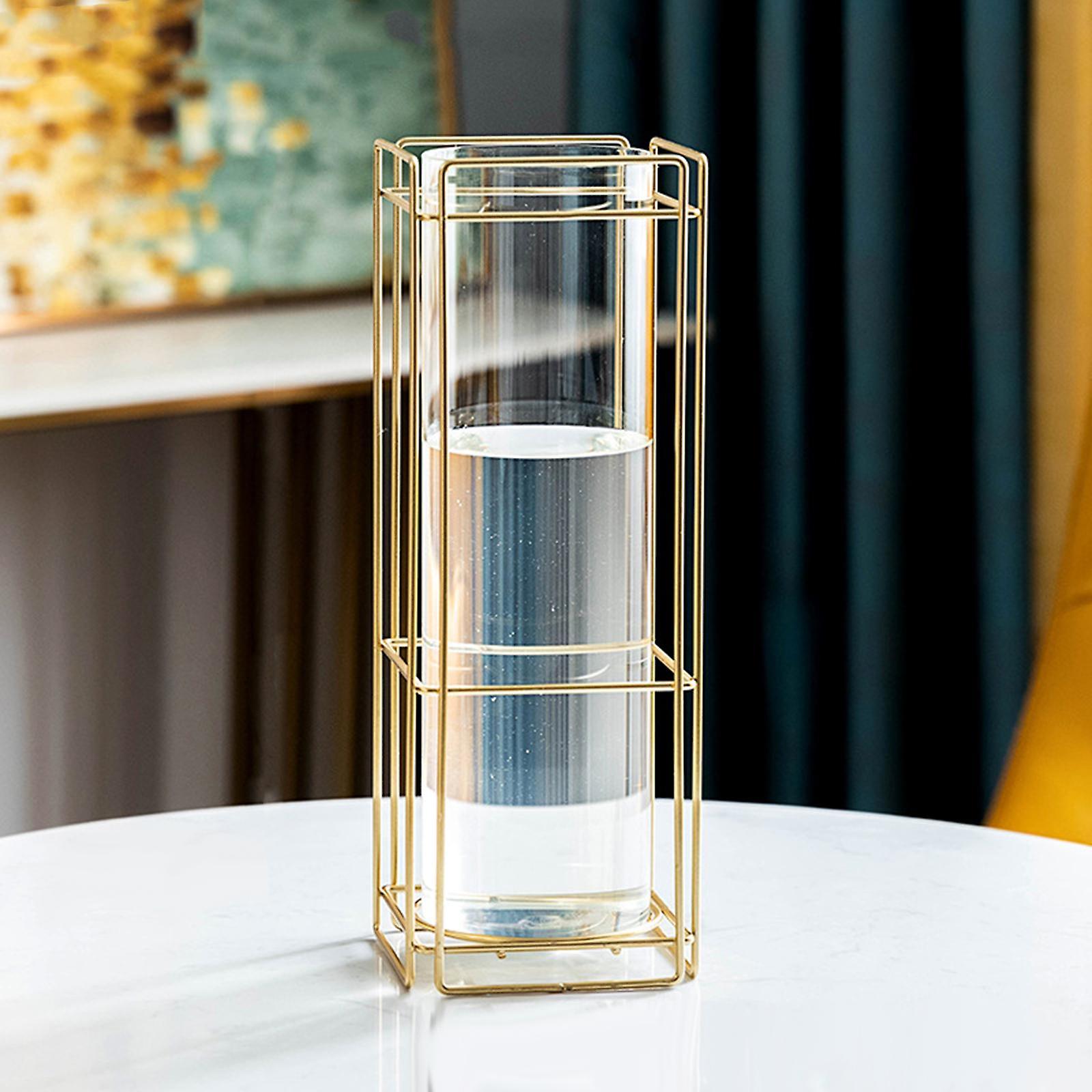 Flower Vase Glass Tube Vase With Metal Rack Stand Desktop Flower Vase ...