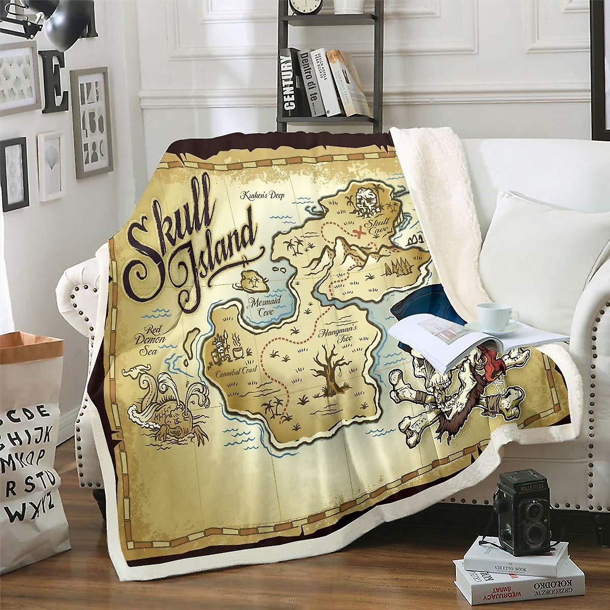 Vintage Nautical Throw Blanket for Kids Boys Teens Pirate Treasure Map ...