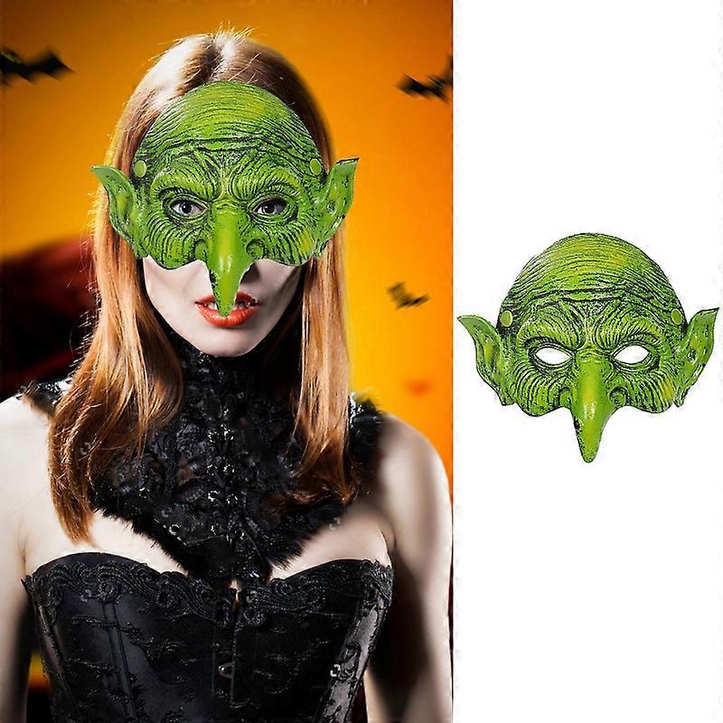 Old Witch Mask Halloween Masquerade Pu Foam Mask Scary Green Half Face ...