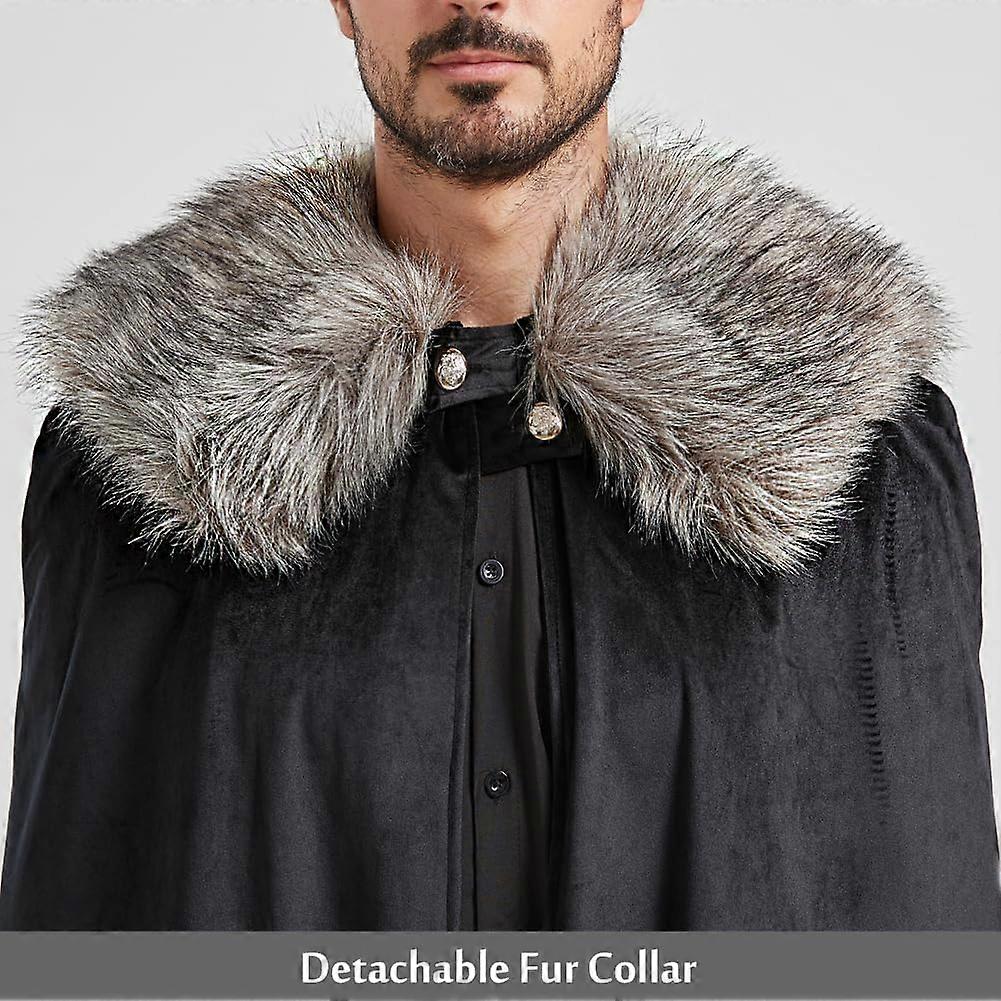 Men's Velvet Fur Collar Viking Cloak Medieval Renaissance King Cape ...