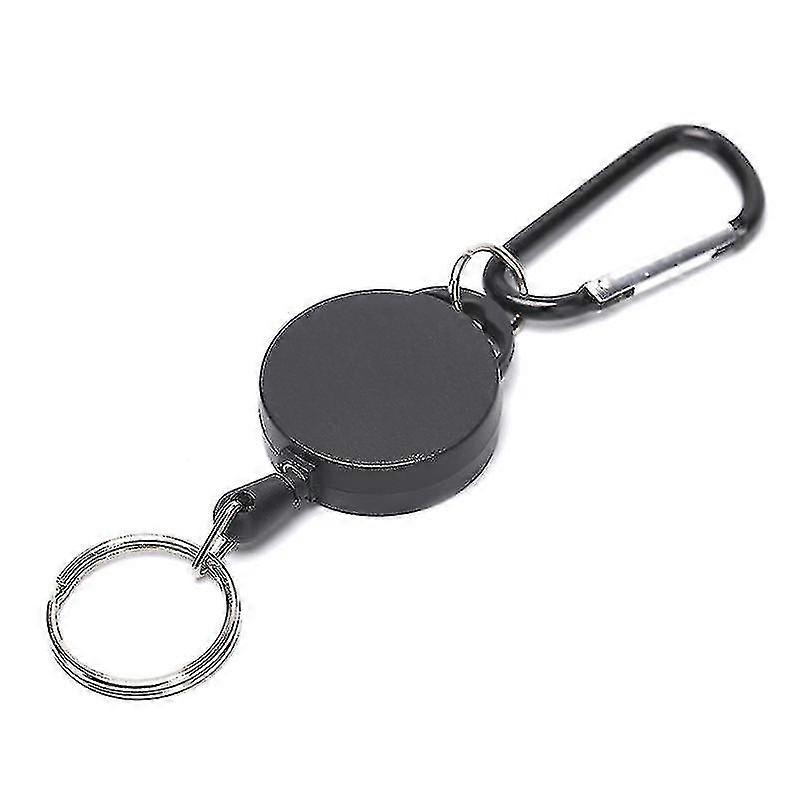 Black Retractable Key Chain Reel Steel Cord Recoil Belt Key Ring Badge ...
