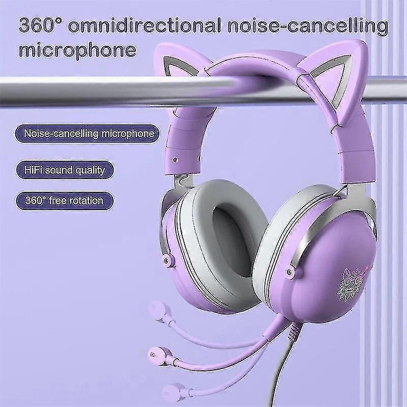 Onikuma X11 Purple Cute Cat Ear Gaming Headphone With Mic Noise ...