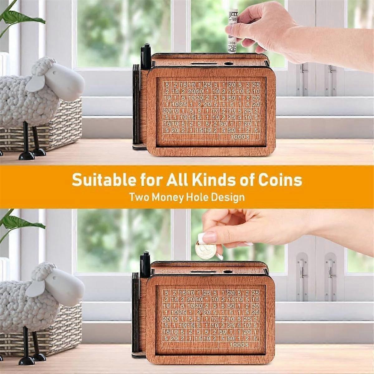 Wooden Money Box with Cash Vault Design, Wooden Piggy Bank, Cash Vault ...