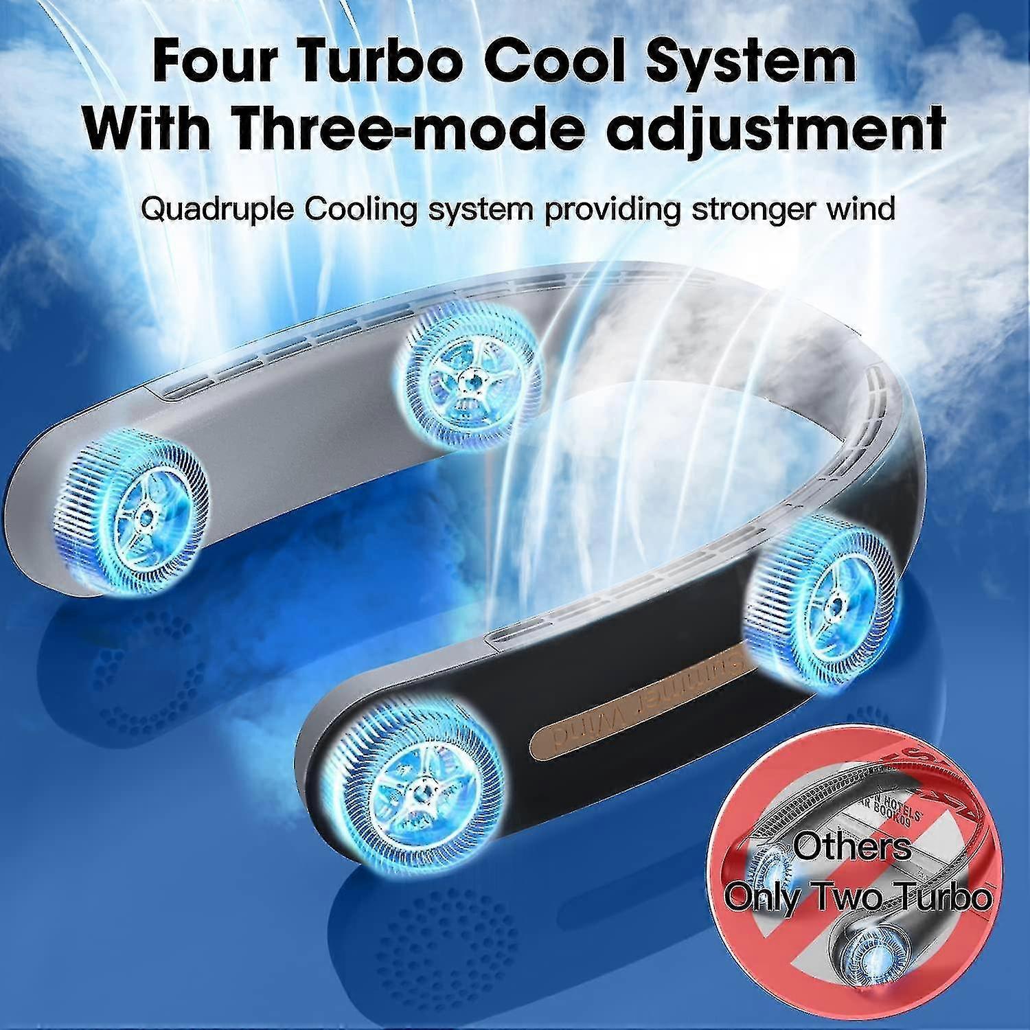 Neck Fan, 6000mah 4 Tubors Portable Neck Fan 360 Bladeless Cooling ...