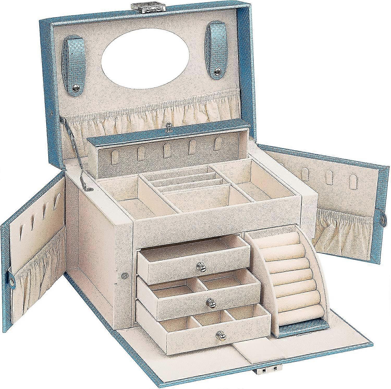 Large 5 Tier Lockable Jewelry Box With Mirror For Rings, Earrings ...