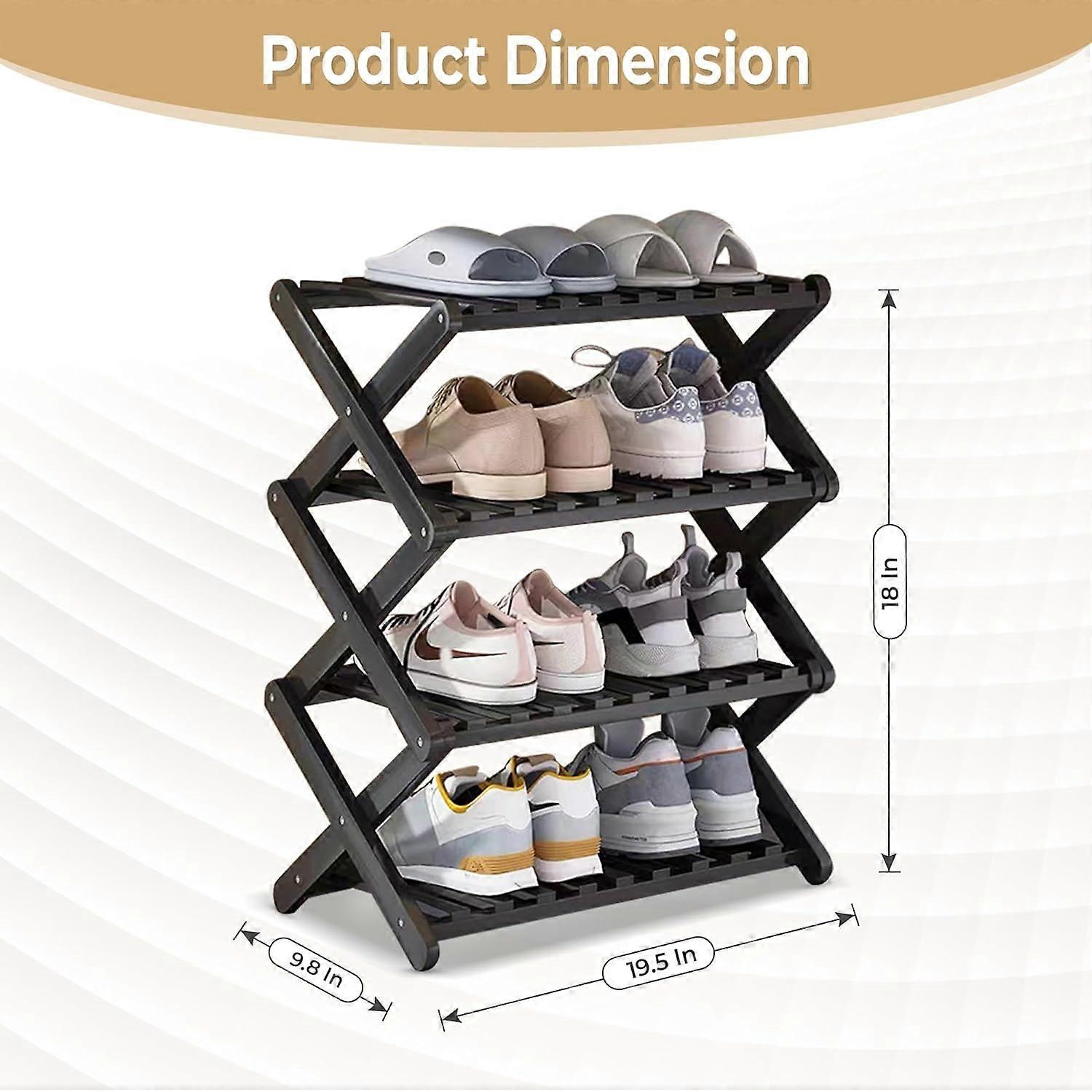 Shoe Racks 4-Tier Bamboo Shoe Rack Portable Foldable Shoe Storage ...