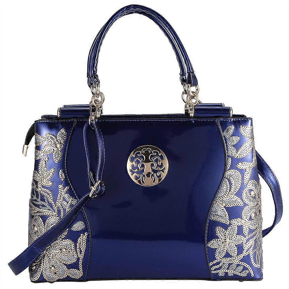 New Fashional Beauty Lady PU Large Capacity Sequins Bag Handbag (Blue ...