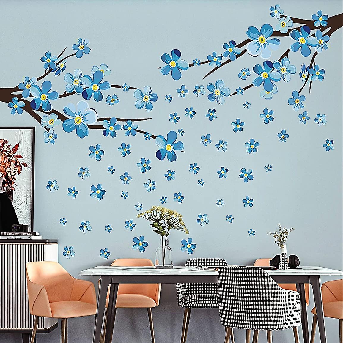 3d Blue Plum Blossom Wall klistremerker, fugler og blomster pastoral ...