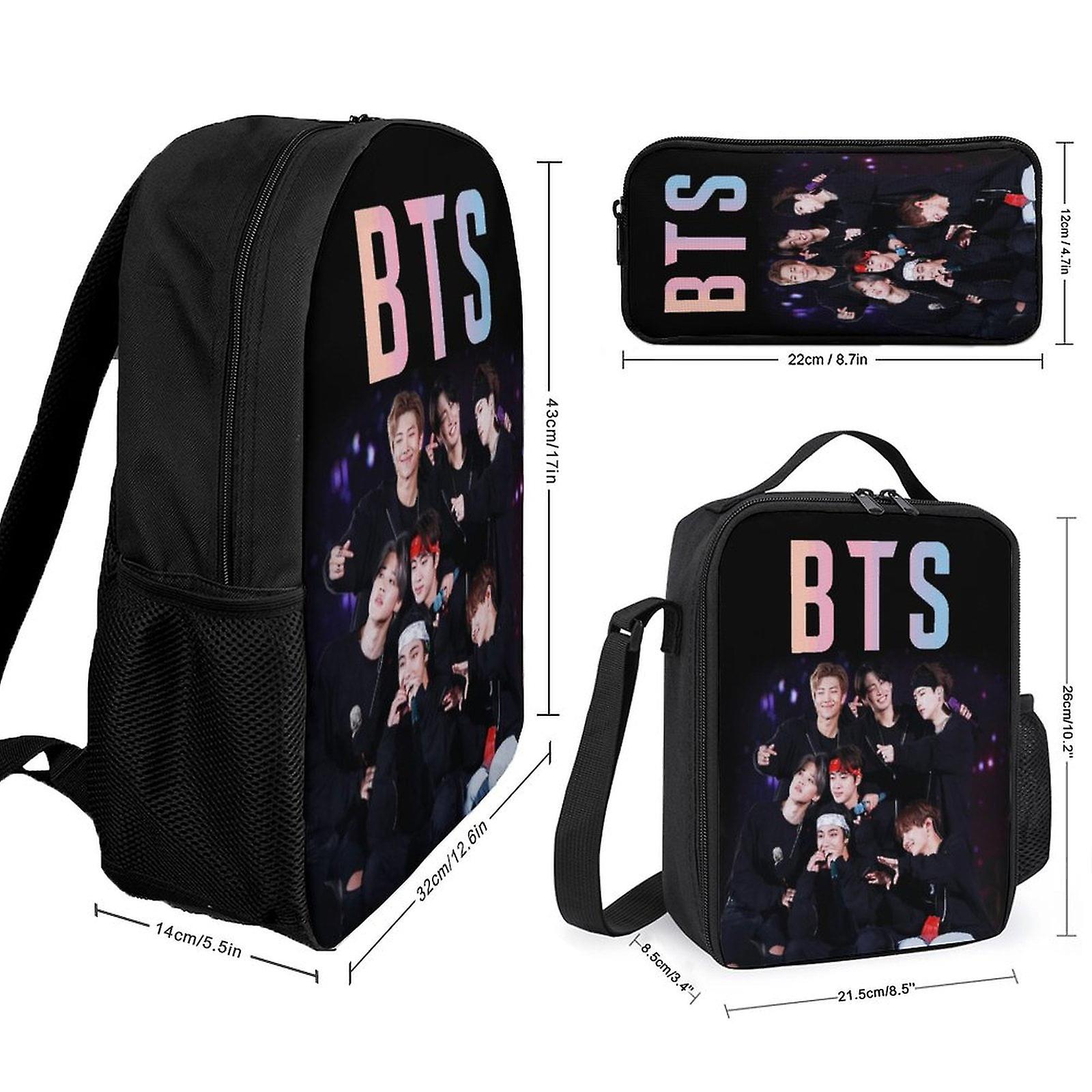 BTS Backpack Set Cartoon Backpacks with Pencil Case And Lunch Bag Lunch ...