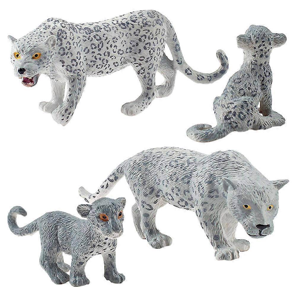 4 Pieces Snow Leopard Figurine PVC Realistic Snow Leopards Miniature ...
