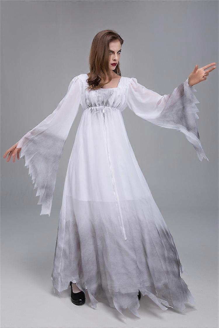 Women's Gossamer Ghost Costume Gothic Victorian White Chic Dress ...