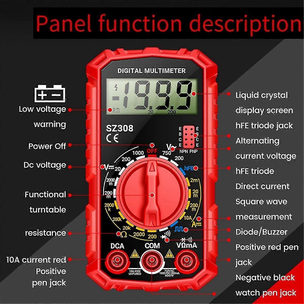 Sz308 Digital Multimeter Voltage Resistance Meter Ac/dc Current Meter ...