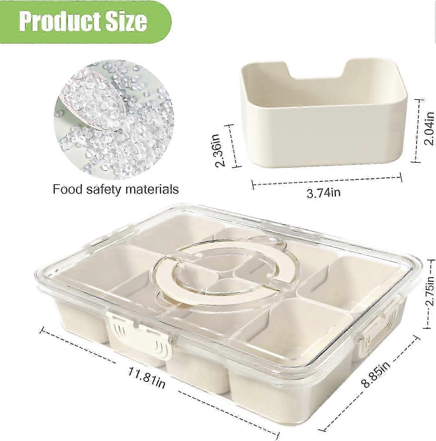 Snackle Box Container, Divided Serving Tray with Lid and Handle, Travel ...