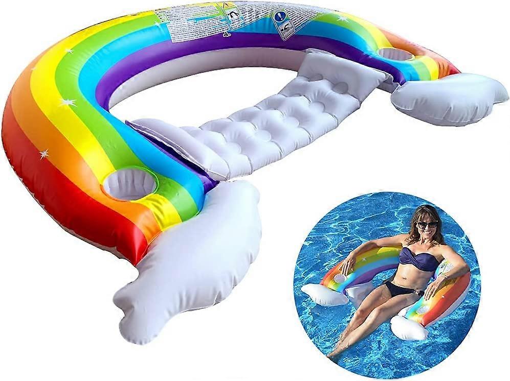 Pool Float Rainbow Pool Lounger, Inflatable Chair Floats with 2 Cup ...