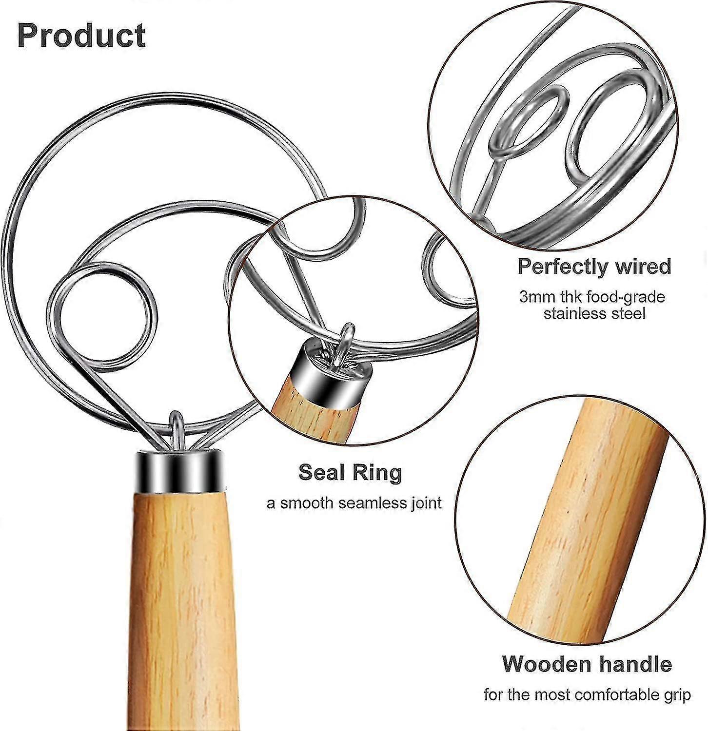 2pcs Danish Dough Whisk, Bread Whisk, Dutch Whisk, Wooden Danish Whisk ...