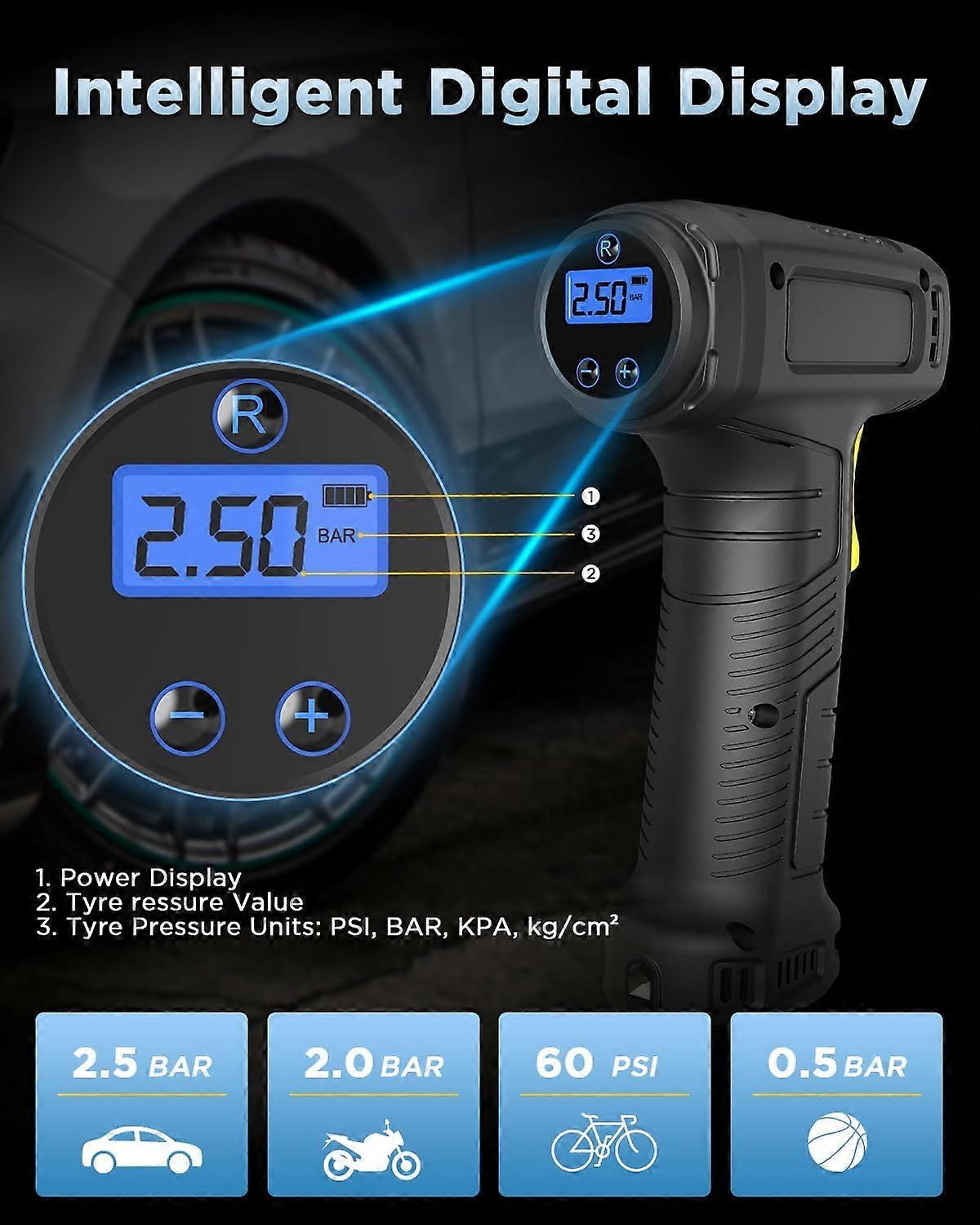 Cordless Tyre Inflator Air Compressor, Portable Handheld Tyre inflator ...