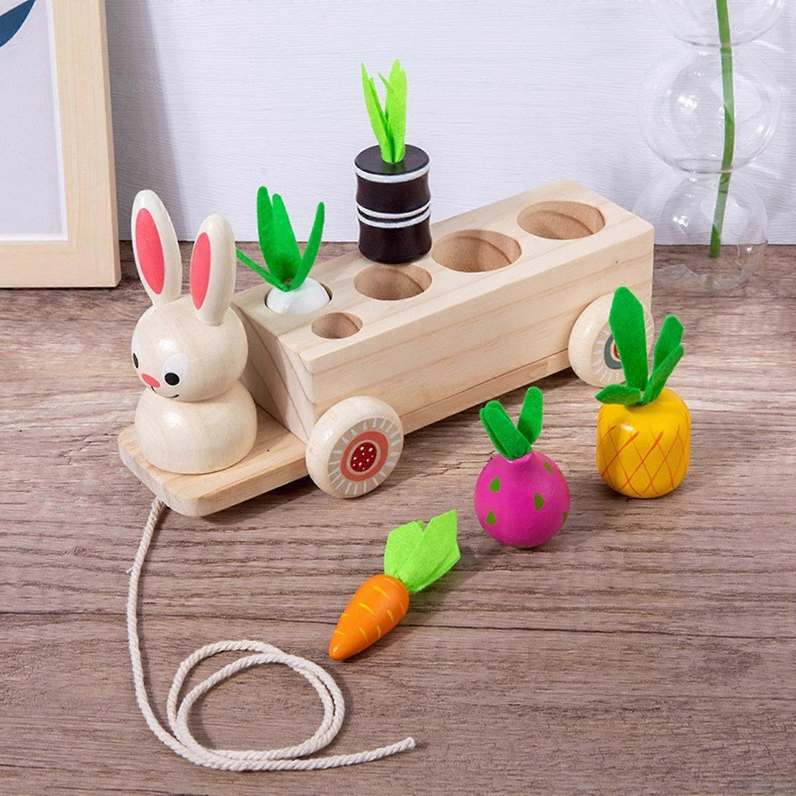 Wooden Rabbit Pull Cart And Carrot Matching Game For Kids Educational ...