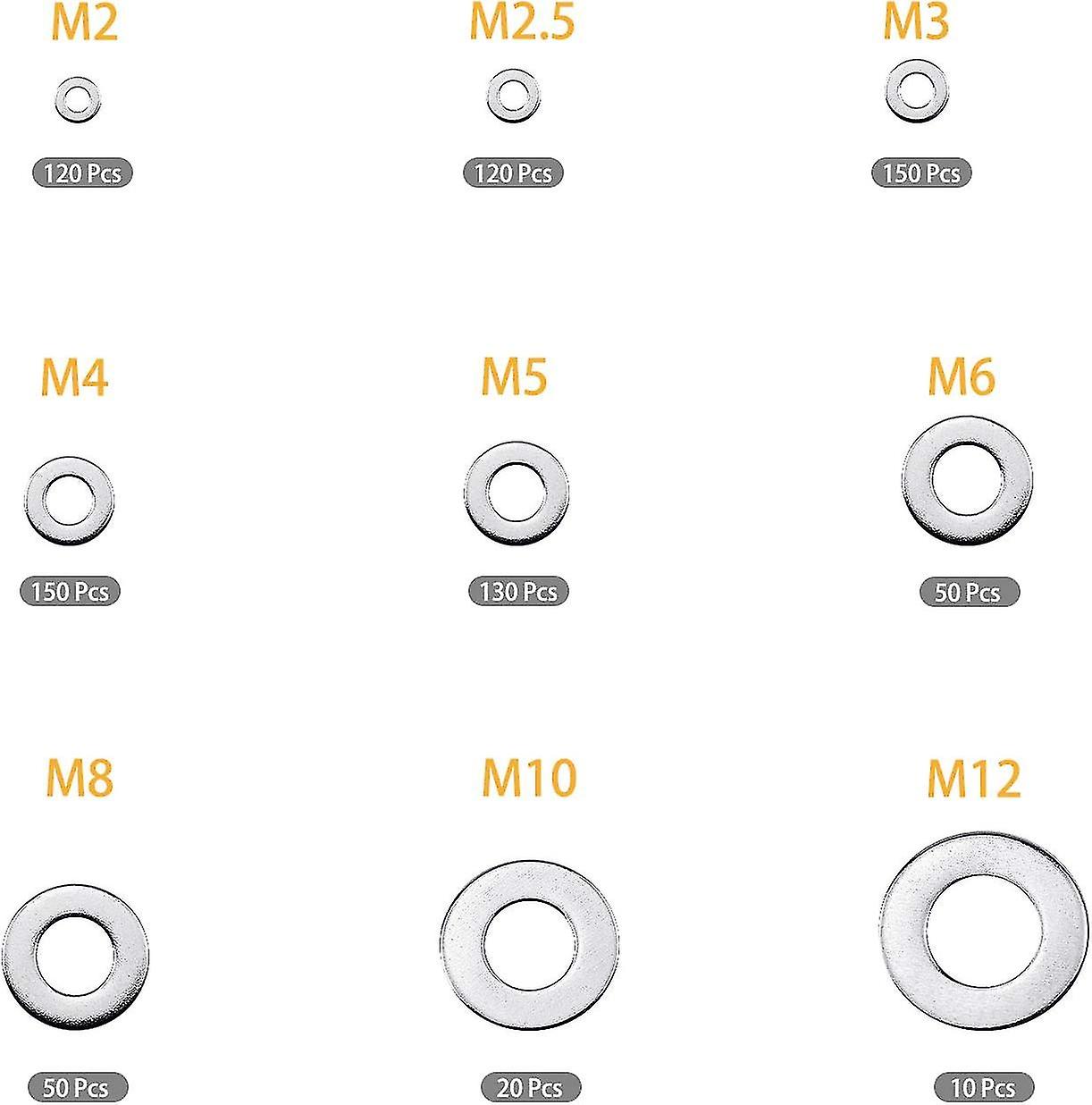800 Pcs Stainless Steel Flat Washers, Assortment M2 M2.5 M3 M4 M5 M6 M8 ...