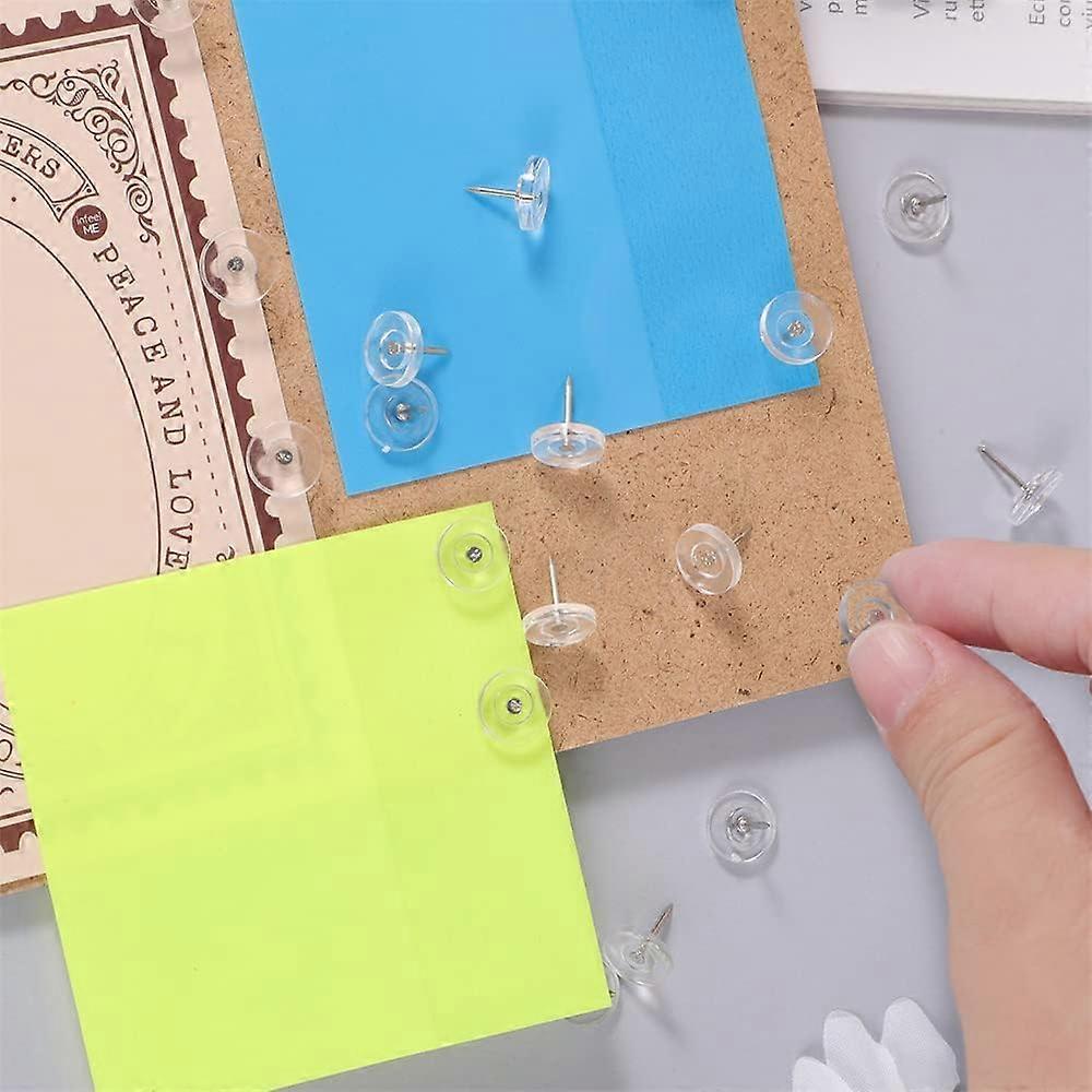 Pack of 60 Transparent Push Pins, 16 mm Pin Board Pins, Flat Drawing ...