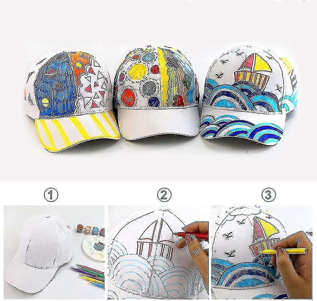 Diy Kids Baseball Cap,10 Pcs White Baseball Caps Children Art Painting ...