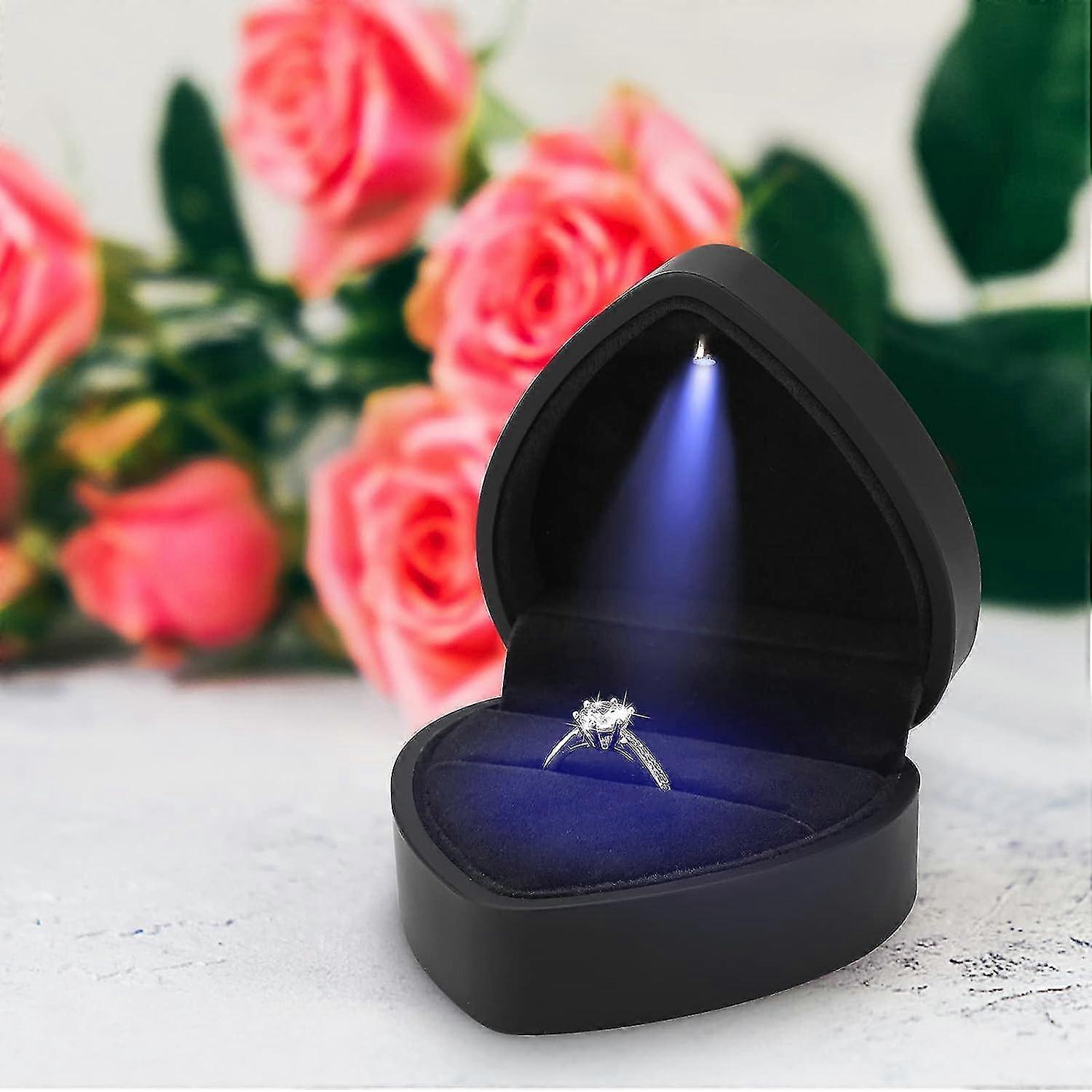 Ring Box With Led Light Jewellery Gift Box Engagement Wedding Ring Case ...
