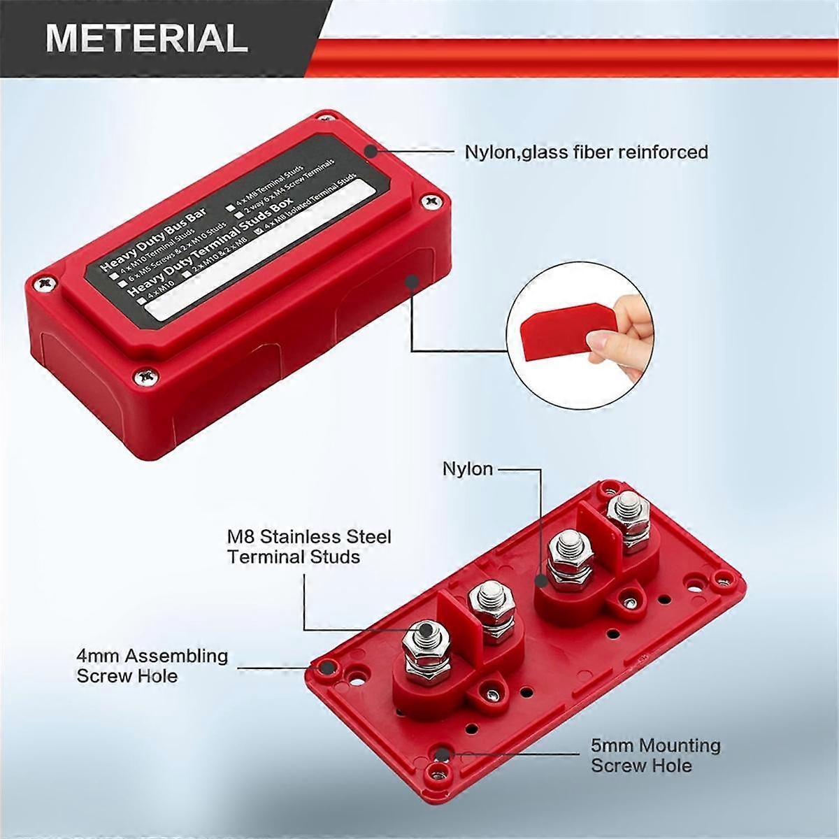 300A Bus Bar Power Distribution Block Heavy Duty Module Design 12-48V DC Busbar Box with 4 x M8 ...