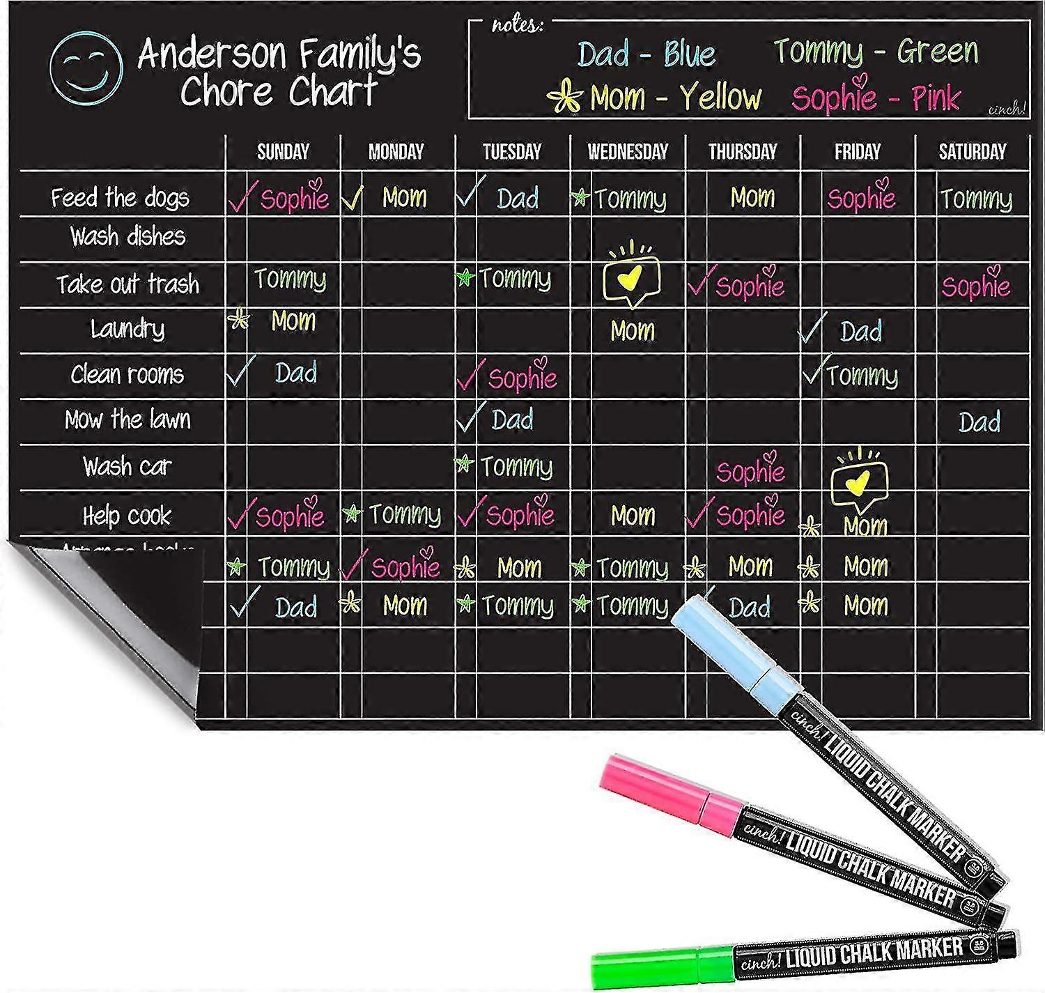 Magnetic Black Dry Erase Chore Chart For Multiple Kids And Adults-sy ...