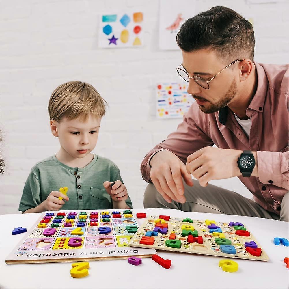 Wooden Alphabet Number Puzzles for Toddlers, 2 Pack Oversized ABC ...