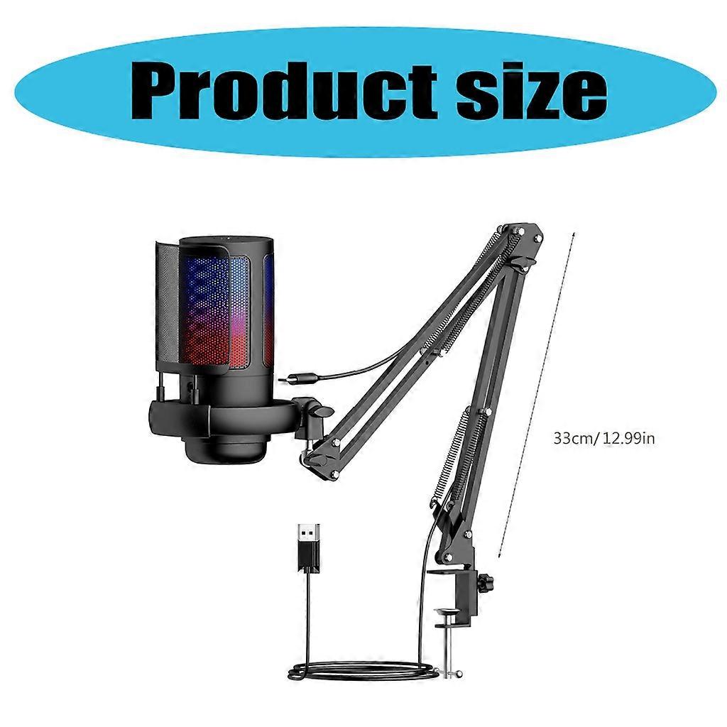 LED Gaming Microphone USB Condenser Mic for PC with Detachable Shock ...