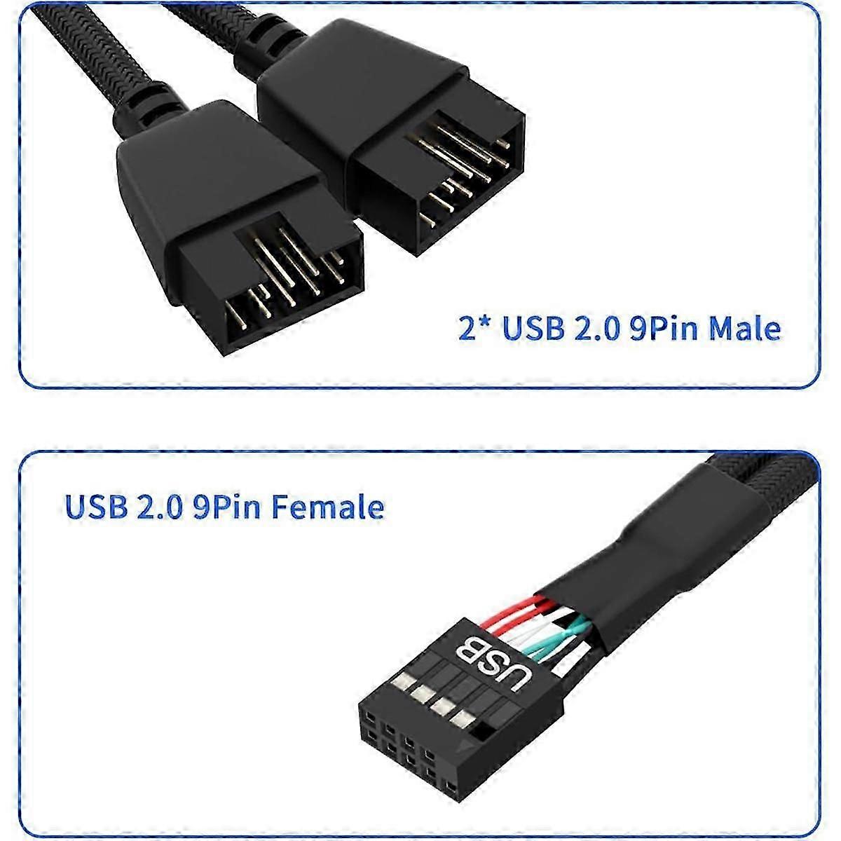 2Pcs Computer Motherboard USB 2.0 9 Pin to Dual 9 Pin Extension Cable Y ...